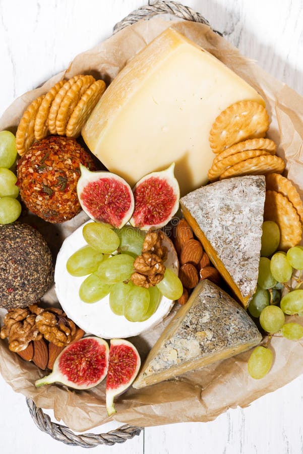 Fruit and Cheese Basket, Top View Vertical Stock Photo - Image of ...