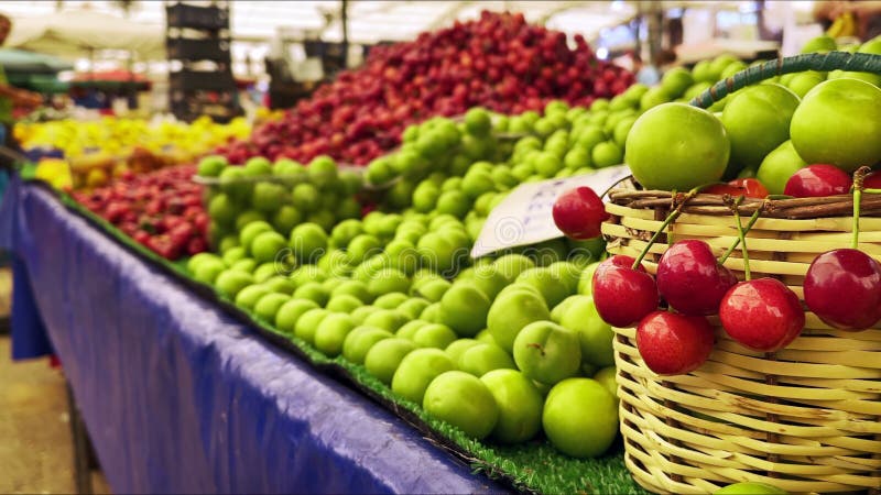 Fruit Cherry and Plum in a Bazaar Stock Image - Image of market, banana ...