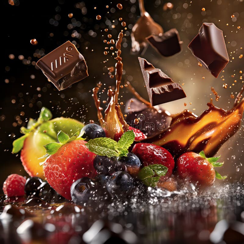 Fruit and Chocolate Splash stock image. Image of treat - 325956643