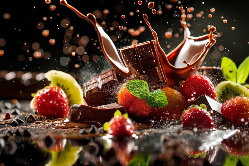 Fruit and Chocolate Splash stock image. Image of sweet - 325956669