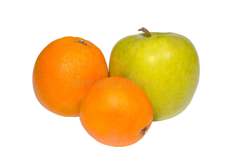 Fruit and Citrus Two Oranges and One Apple Stock Image - Image of ...