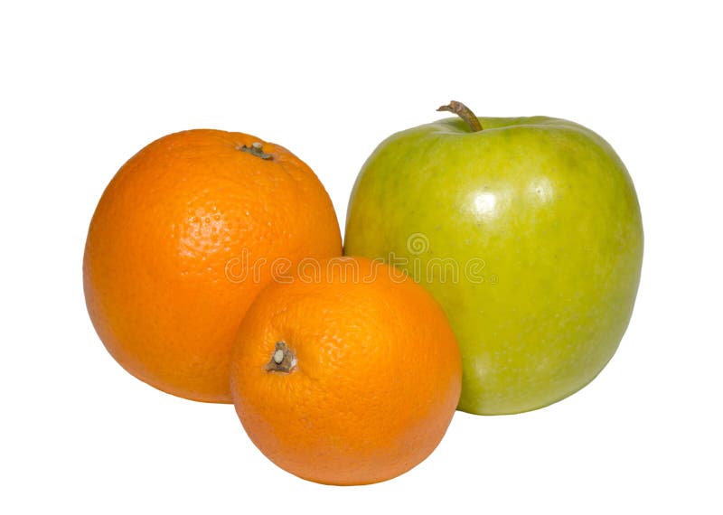 Fruit and Citrus Two Oranges and One Apple Stock Image - Image of food ...