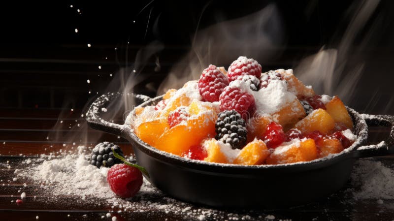 Delicious Fruit Cobbler with Light Powdered Sugar Dusting Stock ...