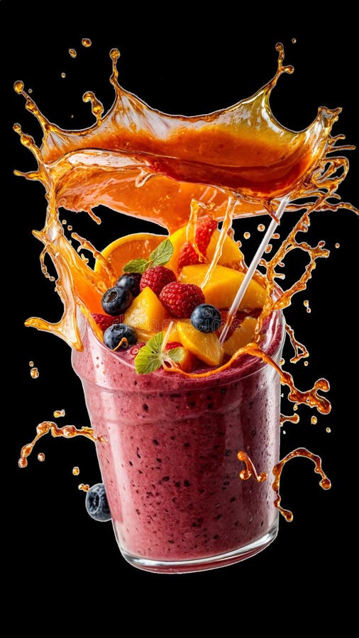 Fruit Cocktail of Raspberry, Orange and Mango Stock Photo ...