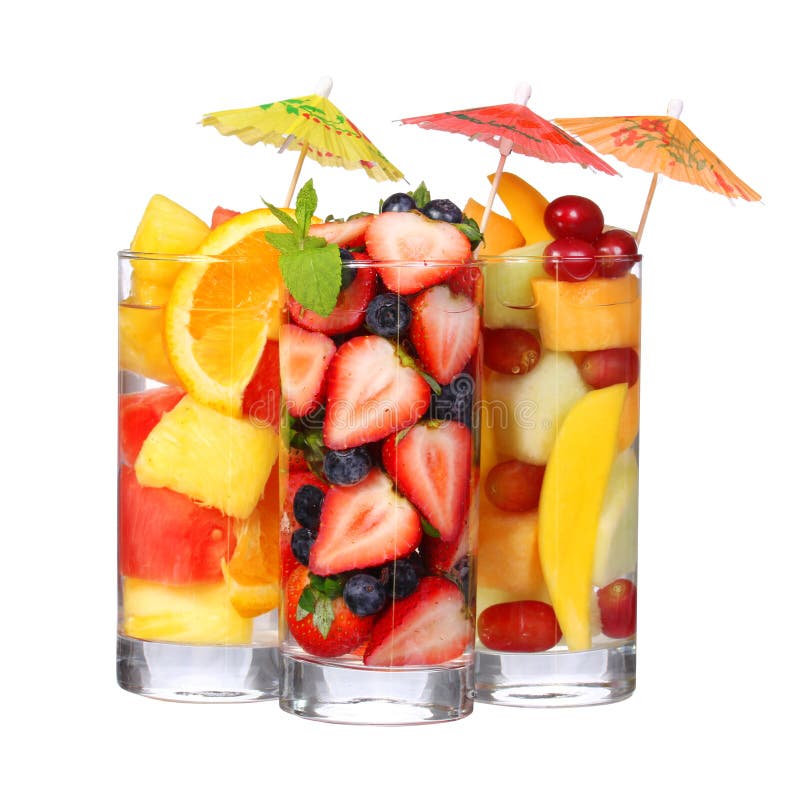 Fruit Cocktails Isolated On White Fresh Slices Of Different Fruits In