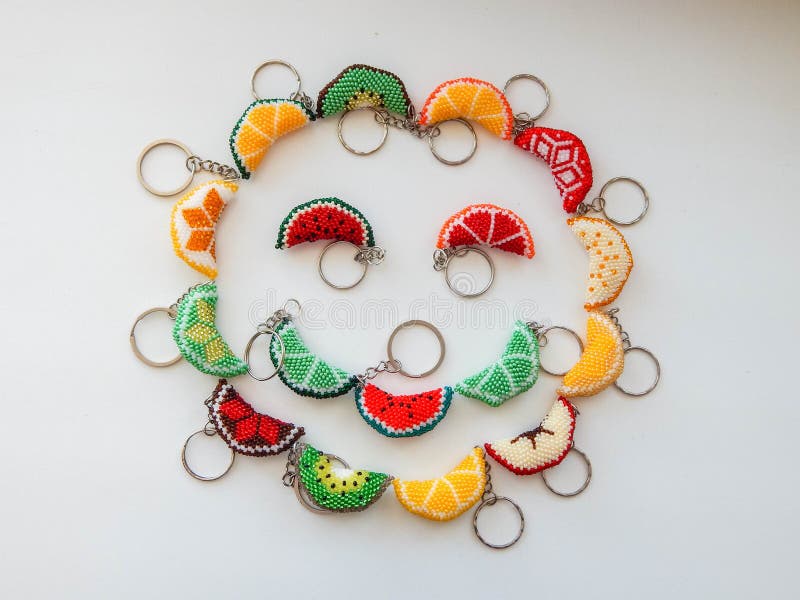 Fruit Colorful Key Chains on a White Stock Photo - Image of green ...