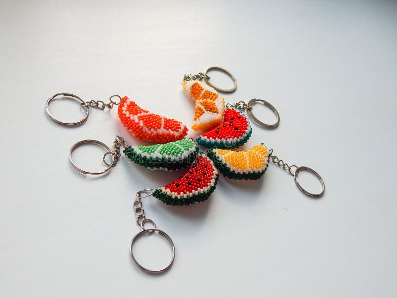 Fruit Colorful Key Chains on a White Stock Photo - Image of green ...