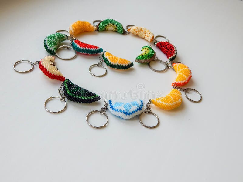 Fruit Colorful Key Chains on a White Stock Photo - Image of craft ...