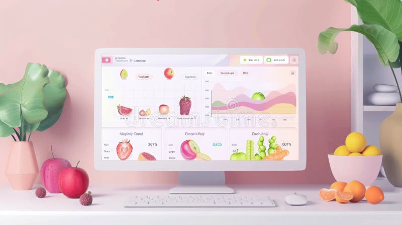 Fruit Consumption Analytics Dashboard on Computer Screen in Modern Home ...