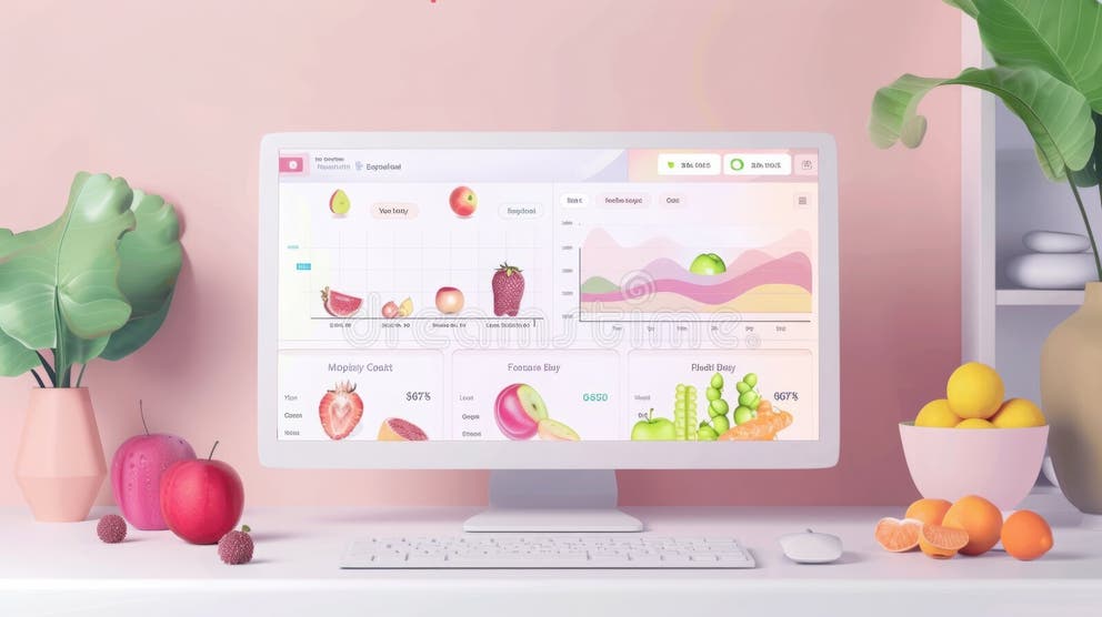 Fruit Consumption Analytics Dashboard on Computer Screen in Modern Home Office Stock Image ...