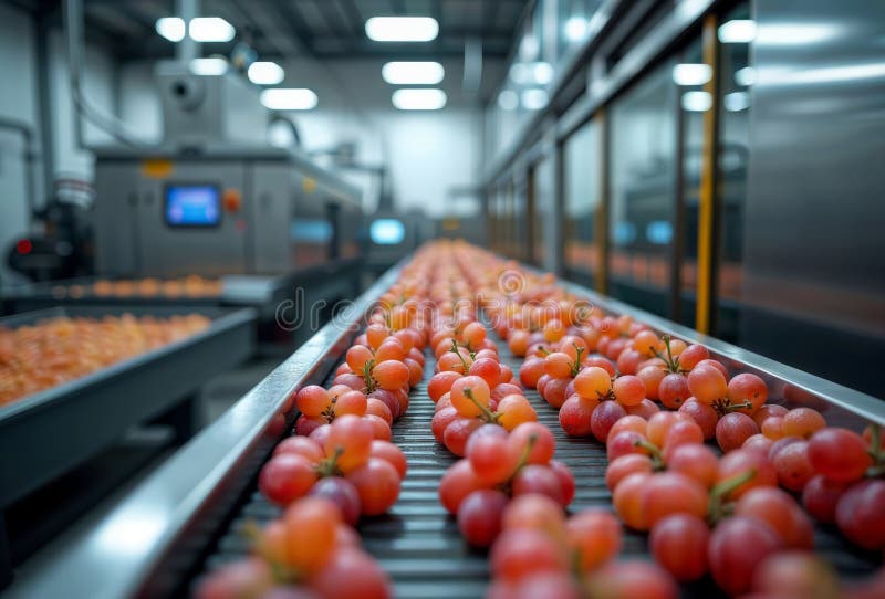 Red Grapes Being Sorted on Factory Conveyor Line, Generative Ai Stock ... Red Grapes Being Sorted on Factory Conveyor Line, Generative Ai Stock ...