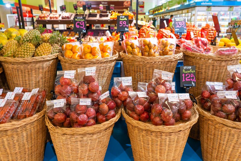 Fruit Counters in the Grocery Section of the Supermarket Editorial ...