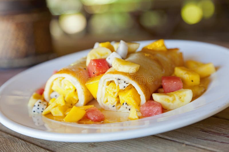 Fruit Crepes stock photo. Image of table, rolled, sliced - 24855606