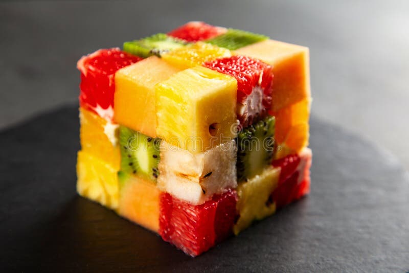 Fruit Cube with Assorted Tropical Fruit Stock Image - Image of fruity ...