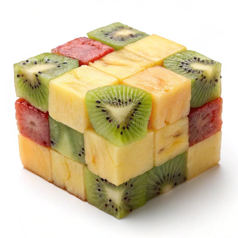 Fruit Cube Made of Assorted Tropical Fruit Isolated on Transparent ...
