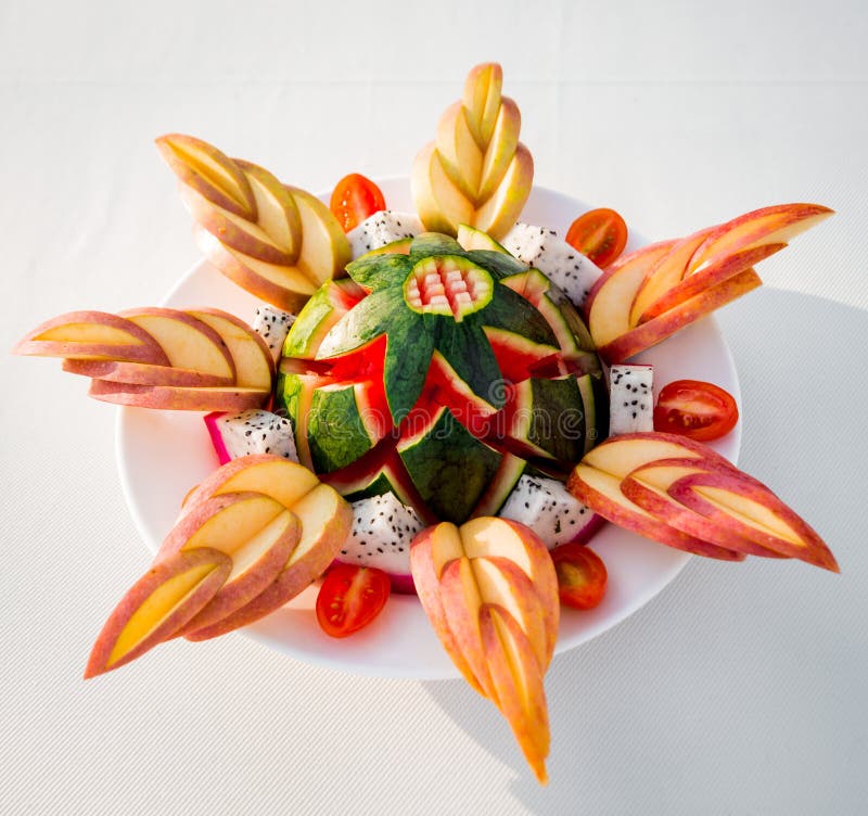 Fruit Dish on a White Plate. Restaurant. Stock Image - Image of italian ...