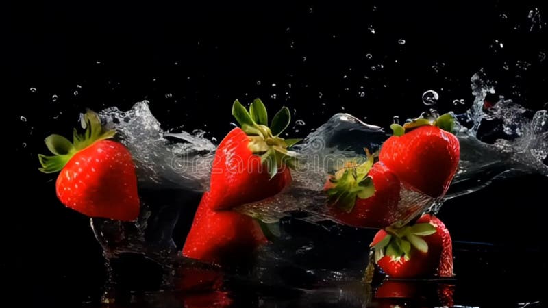 Strawberry Flow with Water Black Backdrop Stock Video - Video of fruit ...