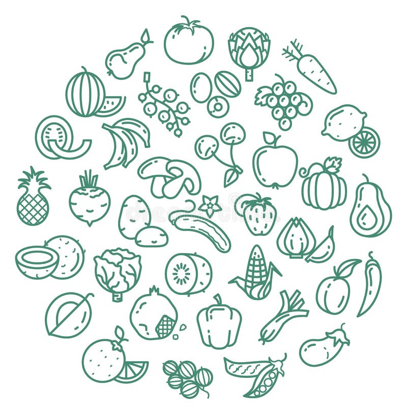 Fruit Doodle in Round Shape. Food Decorative Pattern Stock Vector ...