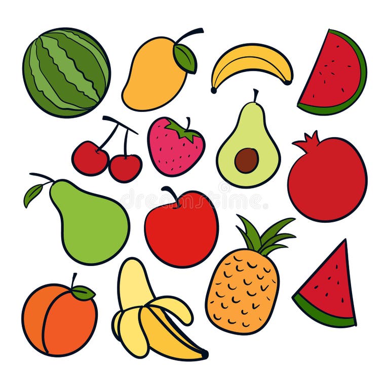 Fruit Drawing Set Vector Fruit Scribbles Doodle Icons. Fruit Vector ...
