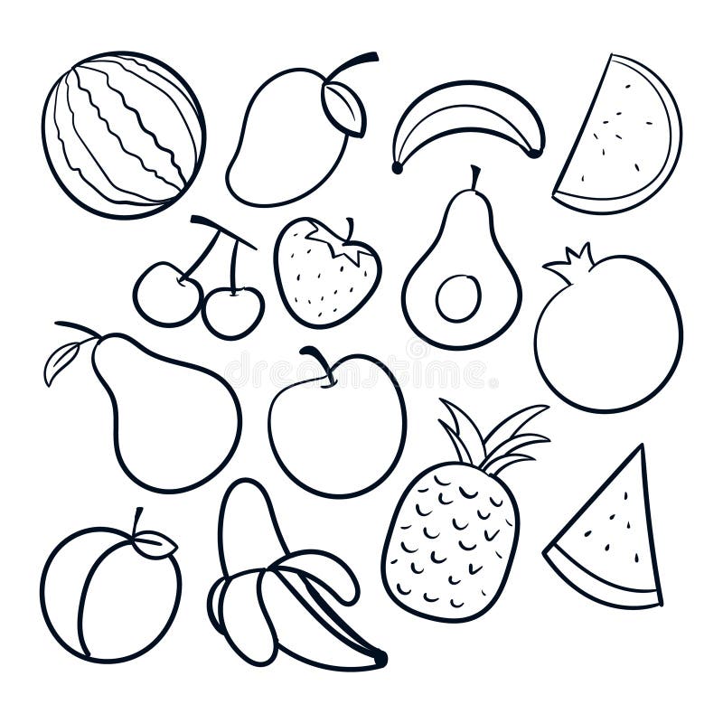 Fruit Drawing Set Vector Fruit Scribbles Doodle Icons. Fruit Vector ...