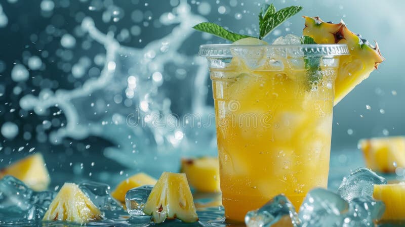 Fruit Drink in a Plastic Cup with Ice Stock Photo - Image of beverage ...