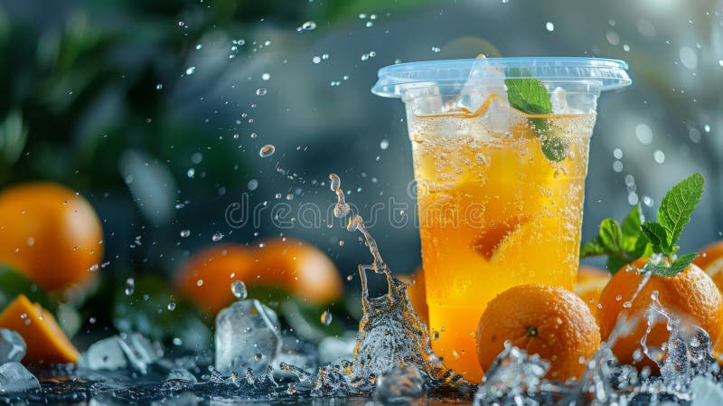 Fruit Drink in a Plastic Cup with Ice Stock Photo - Image of ...