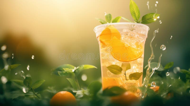 Fruit Drink in a Plastic Cup with Ice Stock Image - Image of tropical ...