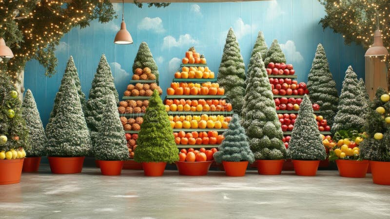 Fruit & Evergreen Holiday Display Stock Illustration - Illustration of ...