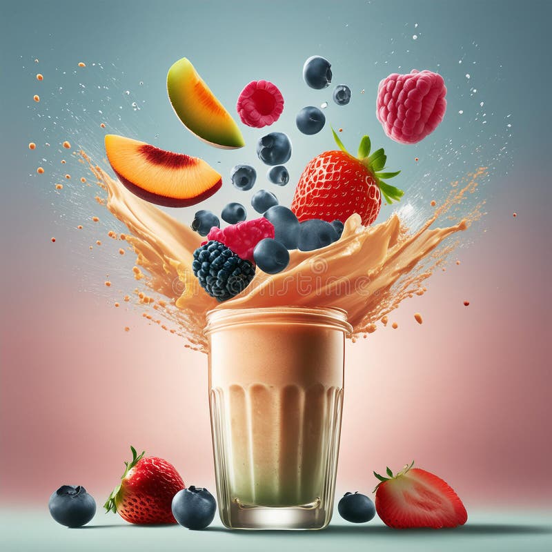 Fruit Explosion in Creamy Smoothie. AI Content Generation. Stock ...