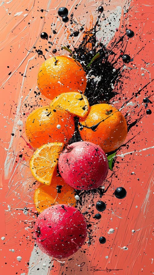 Fruit Explosion with Paint Splashes on a Colorful Background Stock ...