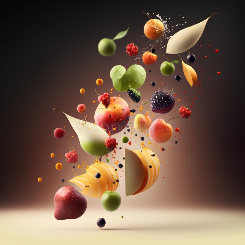 Fruit Falling into the Air. 3d Rendering, 3d Illustration Stock ...