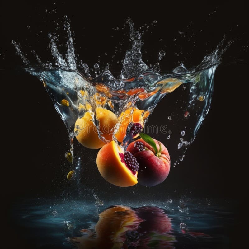 Fruit Falls into the Clear Water and Creates a Splash Stock ...