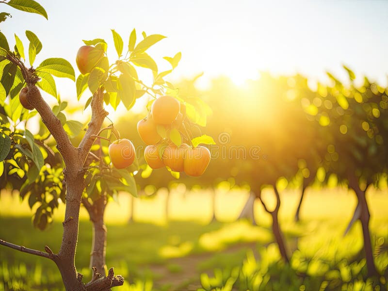 Fruit Farm with Apple Trees. Ai Generative Stock Illustration ...