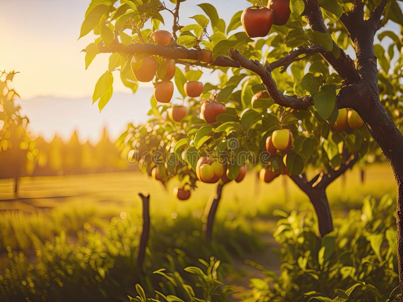 Fruit Farm with Apple Trees. Ai Generative Stock Illustration ...