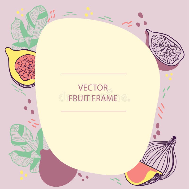 Fruit Figs Text Frame Hand Drawn Flat Template. Vector Design with ...