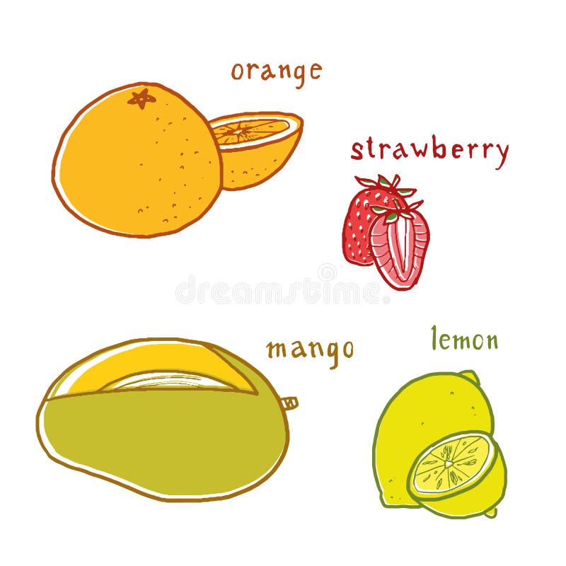 Fruit flavors drawings set stock vector. Illustration of calligraphy ...