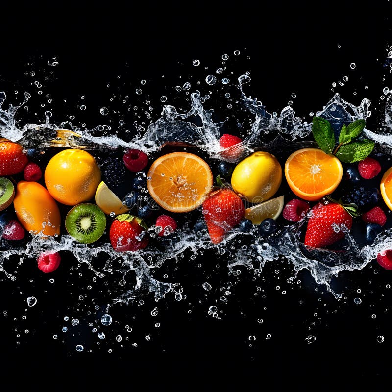 Fruit Floating with Splash Water Png on Transparent Stock Illustration ...