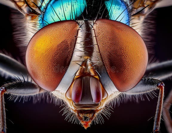 Fruit Fly Macro. Microscopic Detailed Image of Head and Eye of a Fruit ...