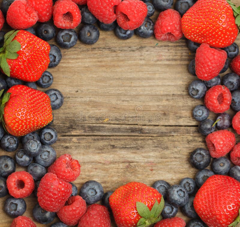 Fruit Food Frame Background. Strawberry, Raspberry and Blueberry Stock ...