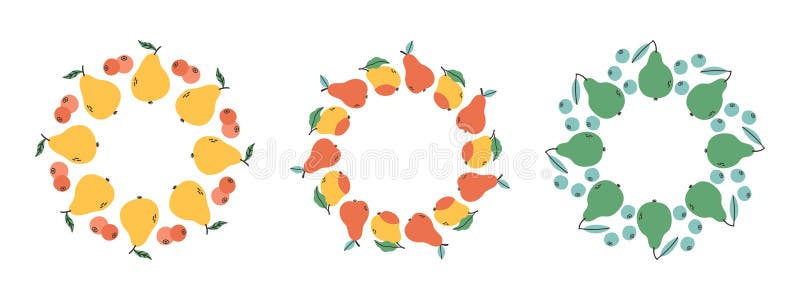 Fruit Frame Set. Pear Design Template, Copy Space. Cute Hand Drawn ...