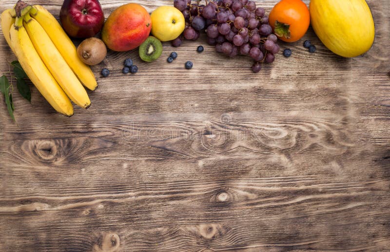 Fruit Frame on Wooden Background Stock Photo - Image of healthy, frame ...