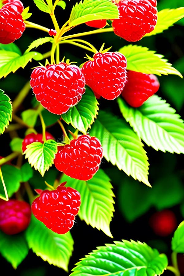The Fruit of a Freshly Ripening Raspberry Bush. Stock Illustration ...