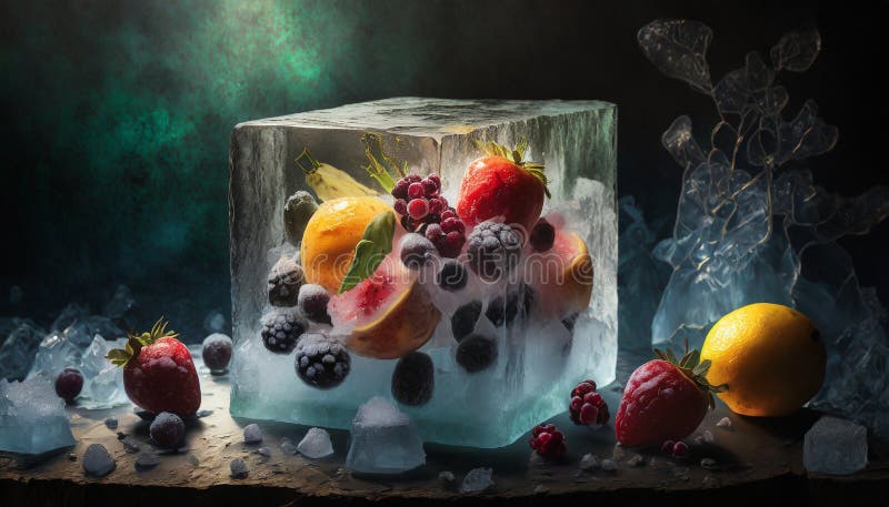 Fruit Frozen in an Ice Cube Suitable As a Background Stock Illustration ...