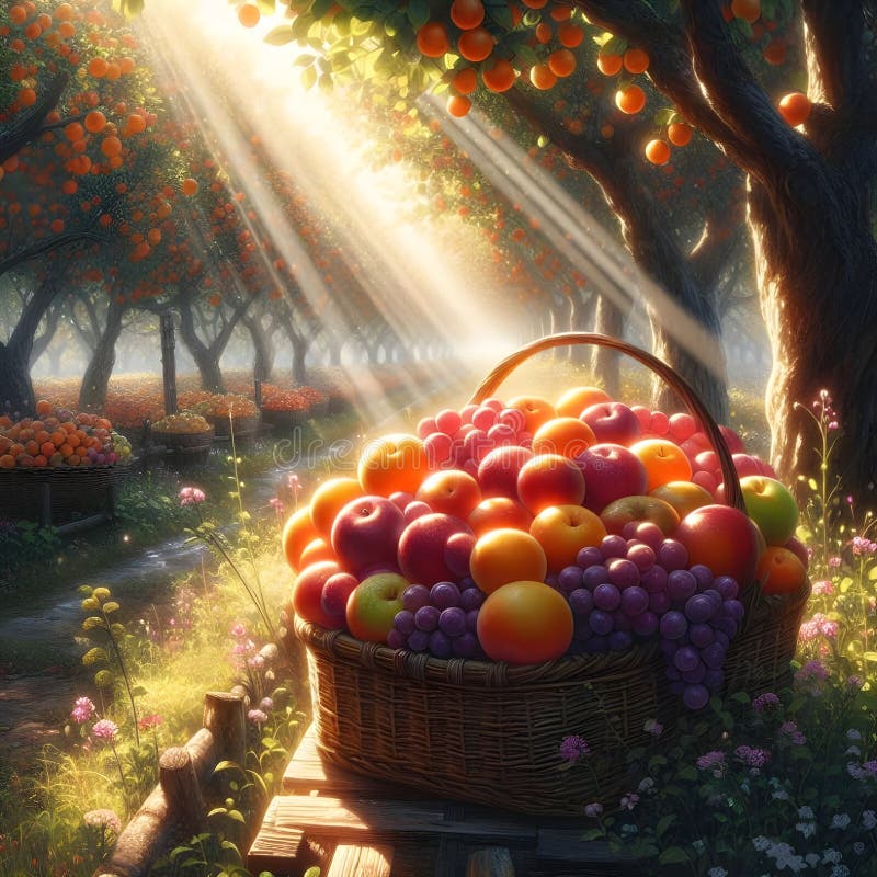 The Fruit Glimmers Like Gems in the Sunlight. Stock Illustration ...