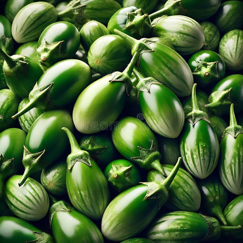 A Pile of Fresh Green Brinjal Photo. Stock Illustration - Illustration ...