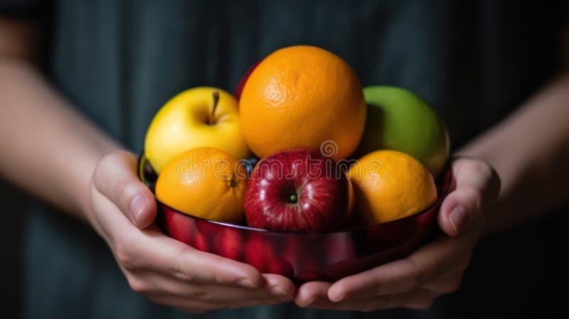 Fruit in Hand, Summer Fruit Harvest Generative Ai Stock Illustration ...