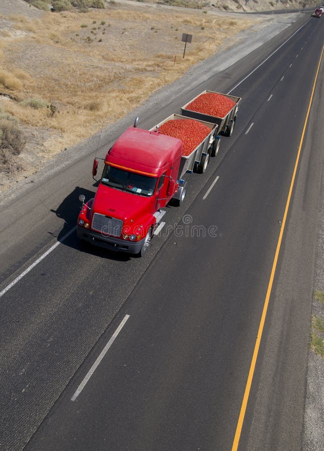 Red Semi Truck Fruit Hauler Highway Food Transport Stock Photo - Image ...