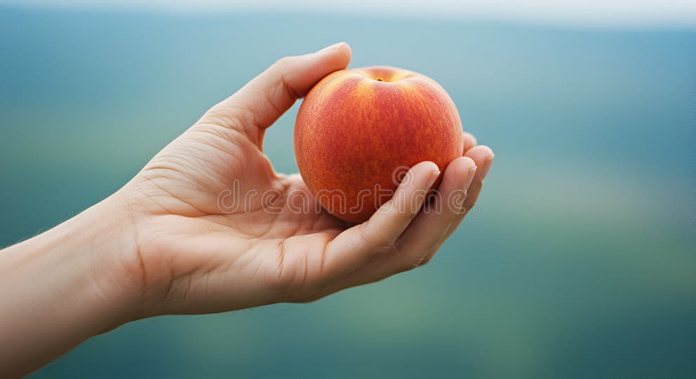 Fruit held in hand stock illustration. Illustration of font - 383141463
