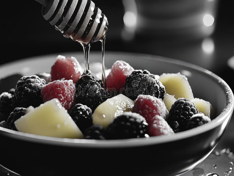 Fruit with honey drizzle stock image. Image of healthy - 381823059