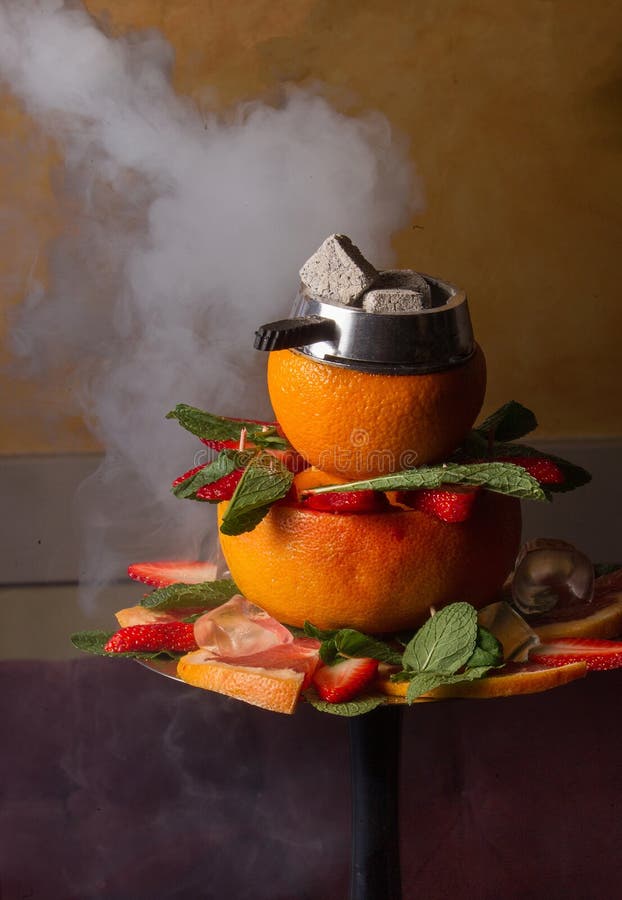 Fruit hookah with smoke stock image. Image of tobacco - 147112925